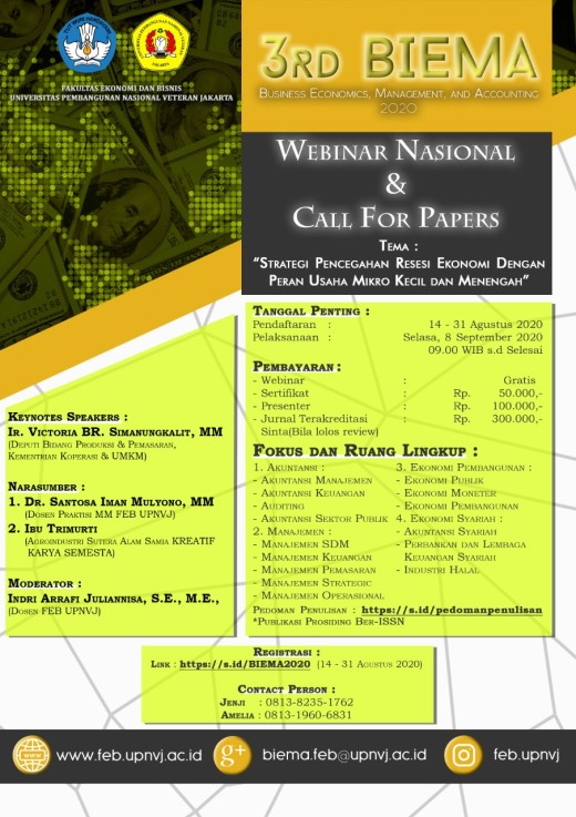 Call For Papers Seminar Nasional BIEMA 2020 "Strategi Pencegahan Resesi Ekonomi dengan Peran ...